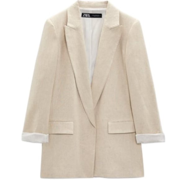 Zara | Jackets & Coats | Copy Nwt Zara Printed Cuff Linen Blend Blazer ...